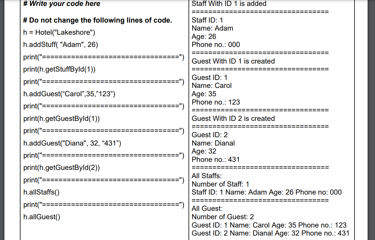 Solved Write a OOP in python program where Design a Hotel | Chegg.com