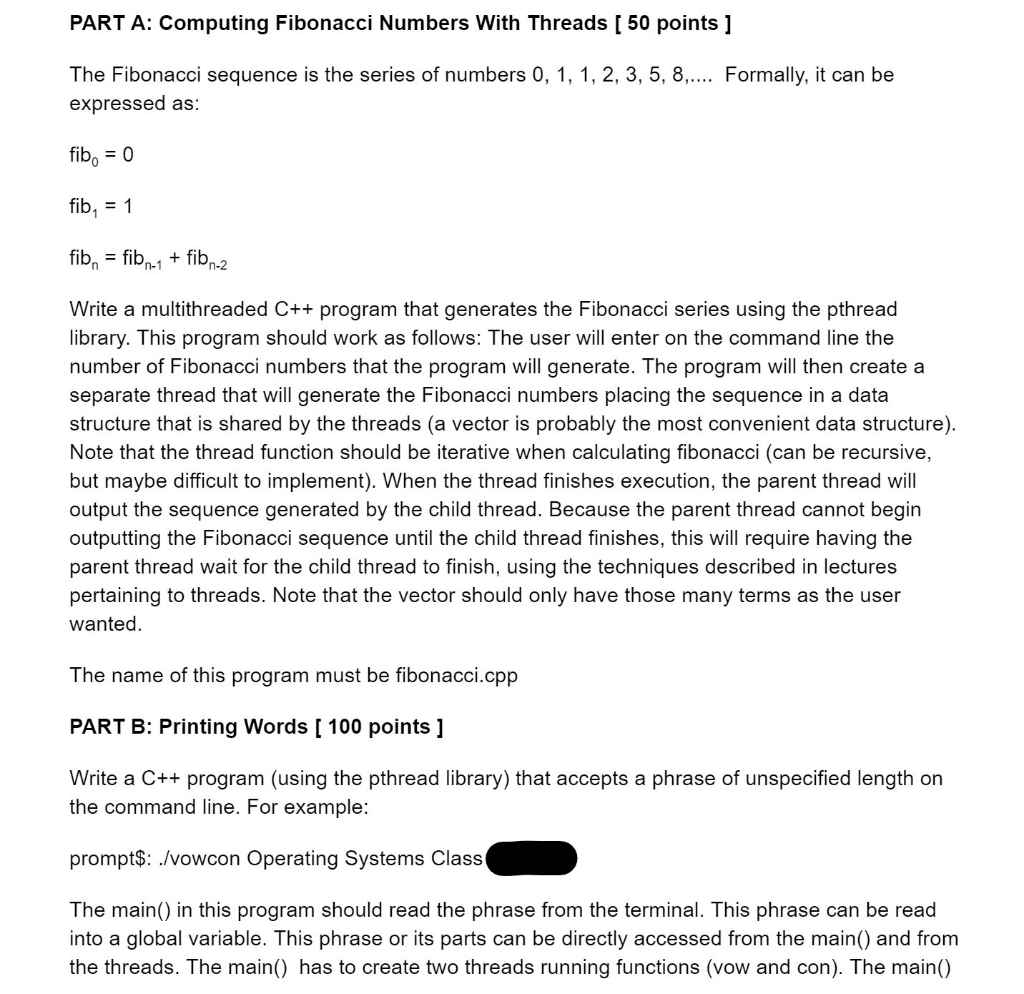 PART A: Computing Fibonacci Numbers With Threads [ 50 | Chegg.com