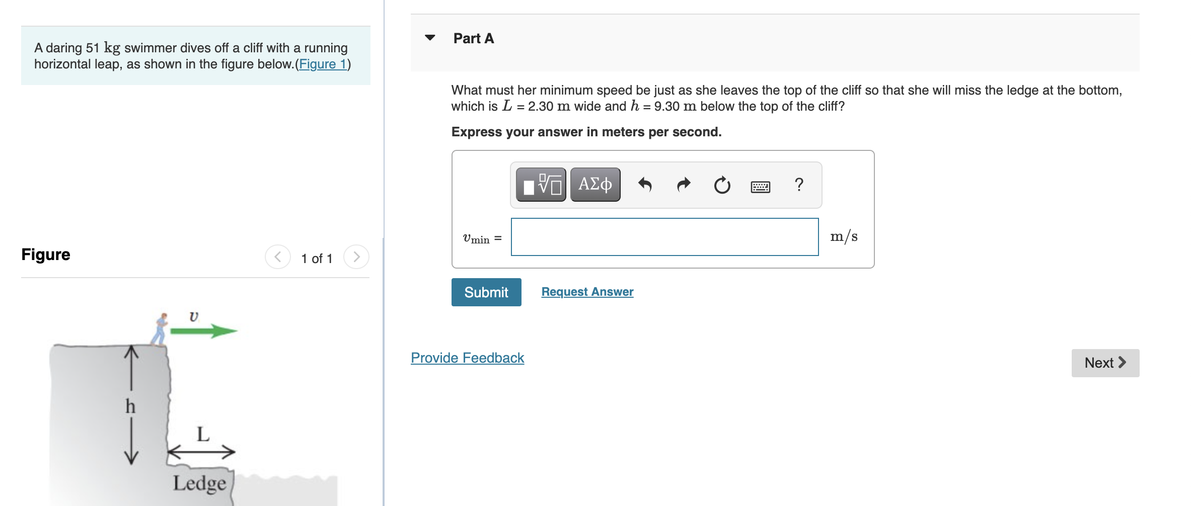 Solved A daring 51 kg swimmer dives off a cliff with a | Chegg.com