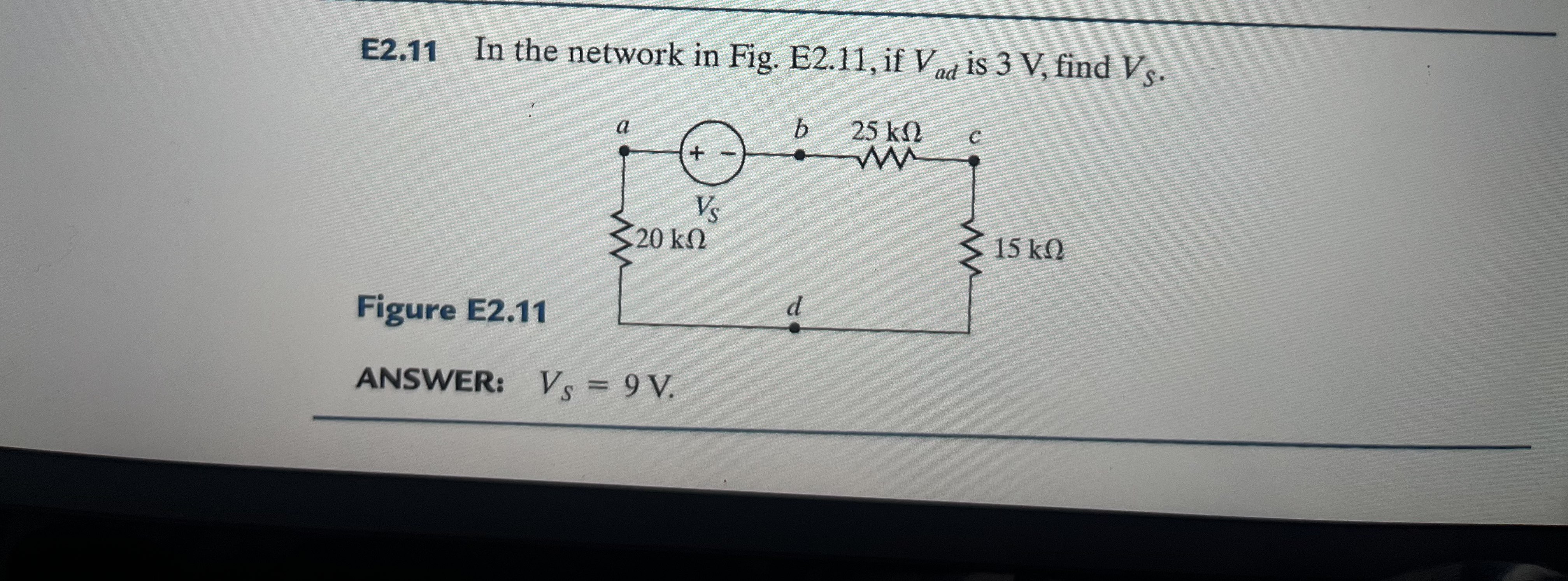 Solved E2.11 In the network in Fig. E2.11, if Vad is 3 V, | Chegg.com