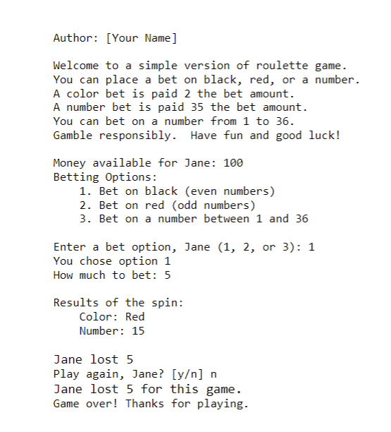 Exercise 4 - Modify the Roulette game from previous | Chegg.com
