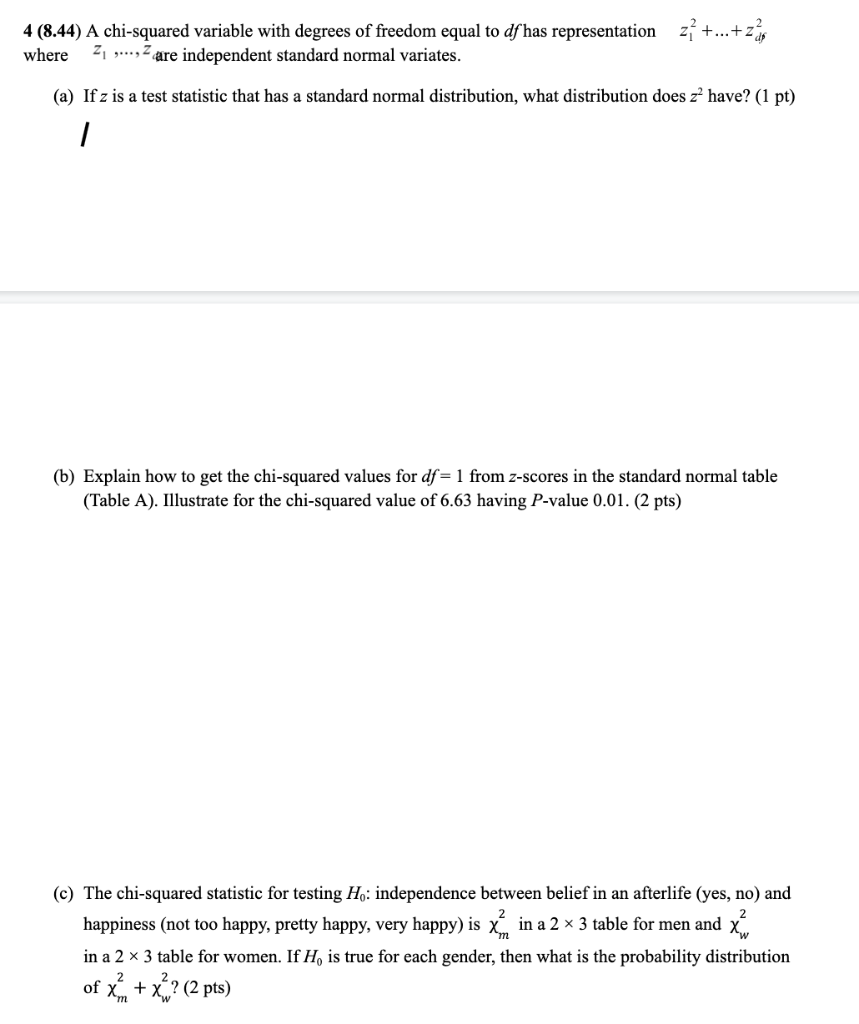 4 (8.44) A chi-squared variable with degrees of | Chegg.com