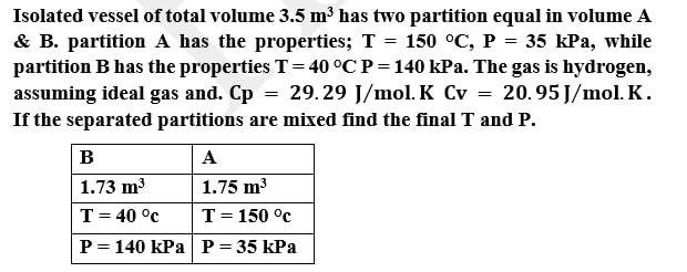 Solved = Isolated vessel of total volume 3.5 mồ has two | Chegg.com