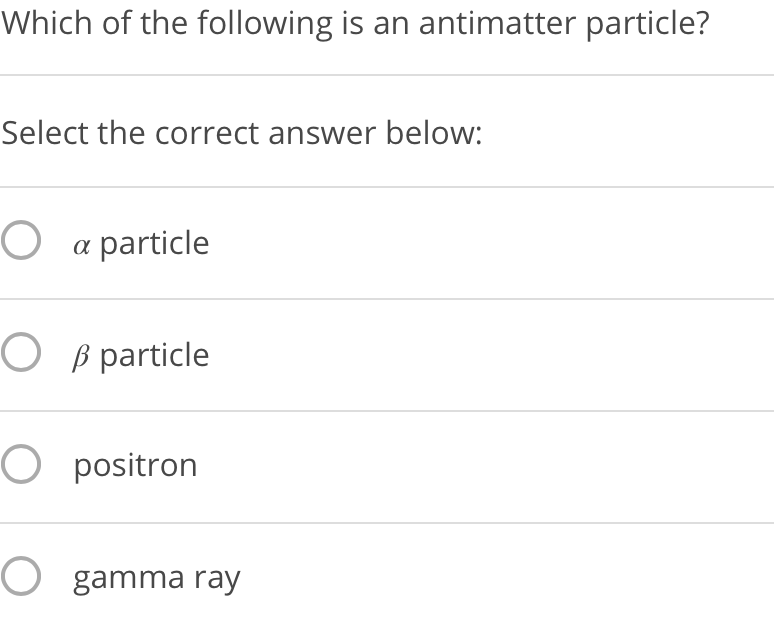 Solved Which of the following is an antimatter particle? | Chegg.com