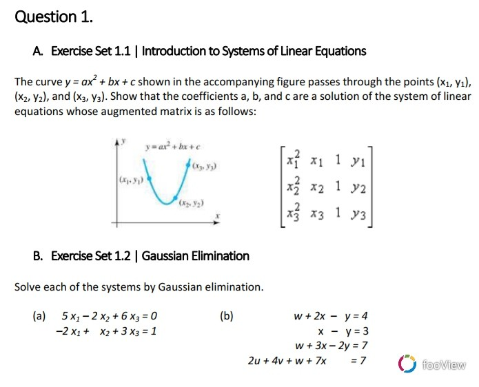 Solved Question 1. A. Exercise Set 1.1 | Introduction to | Chegg.com