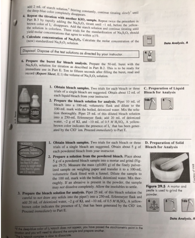 Experiment 29 Bleach Analysis Bleach is used for | Chegg.com