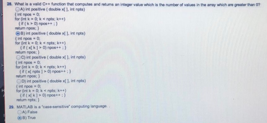 Solved 28. What is a valid C-+ function that computes and | Chegg.com