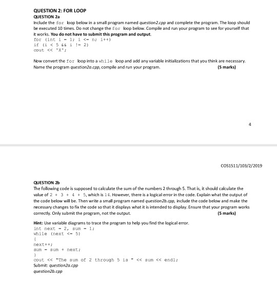 Solved Question 2 For Loop Question 2a Include The For Loop