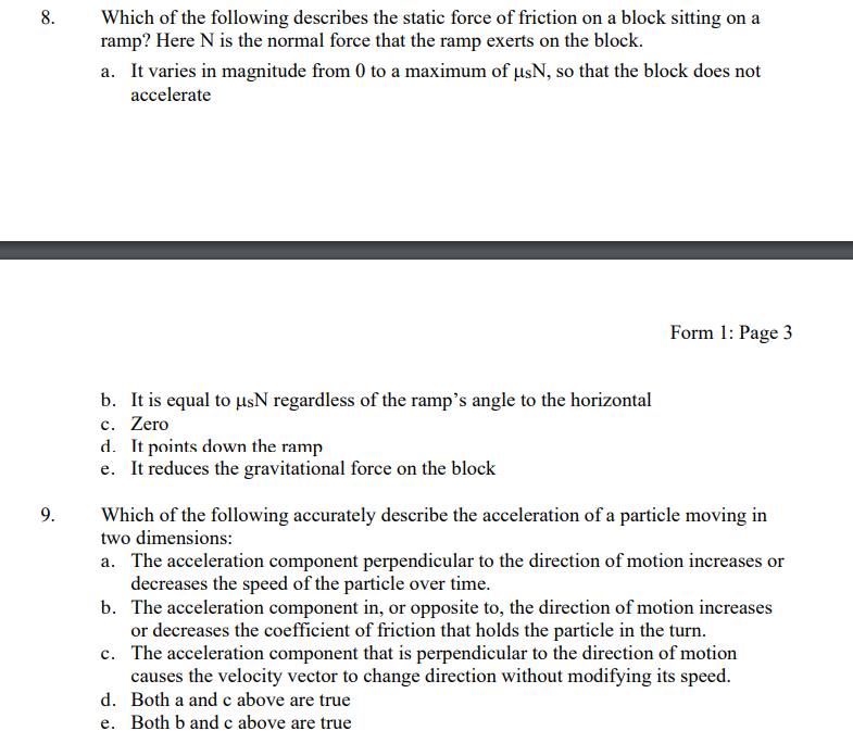 Solved 8. Which of the following describes the static force | Chegg.com