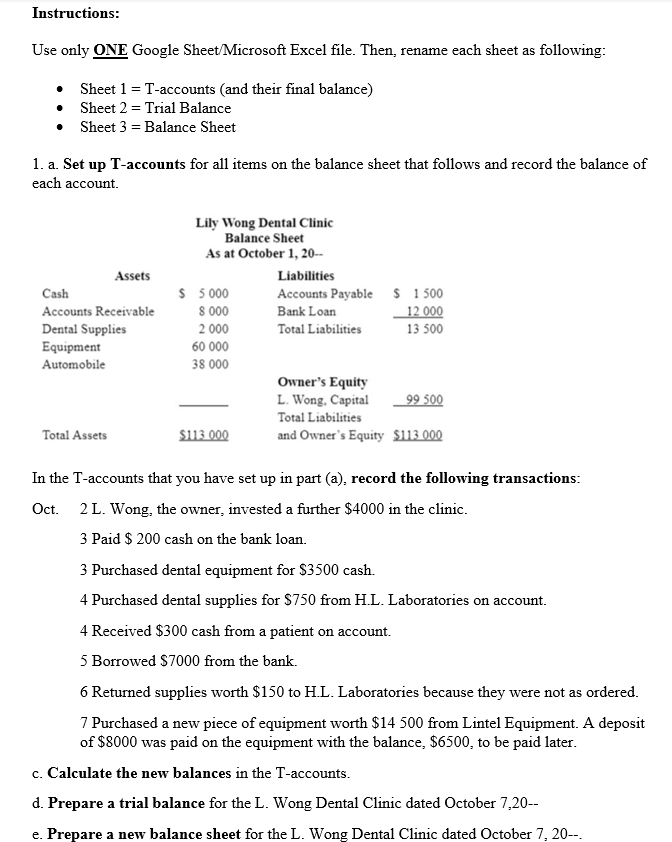 Solved Instructions:Use only ONE Google Sheet/Microsoft | Chegg.com