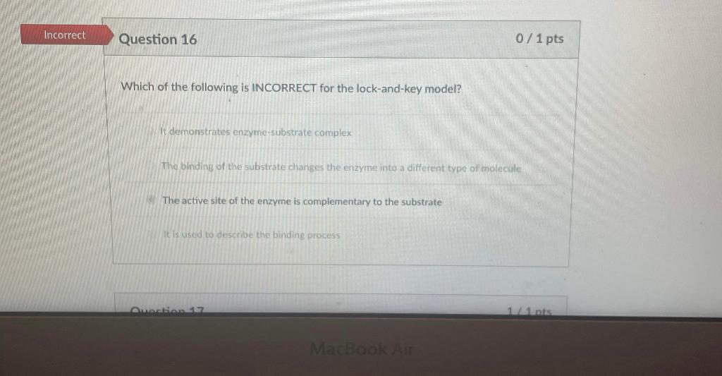 Solved Which of the following is INCORRECT for the | Chegg.com