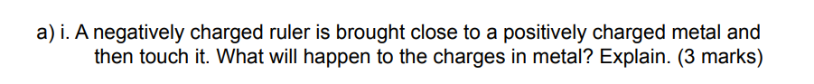 Solved a) i. A negatively charged ruler is brought close to | Chegg.com