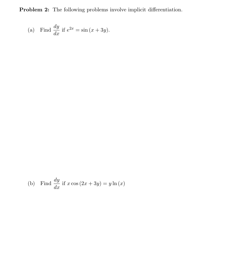 Solved Problem 2: The following problems involve implicit | Chegg.com