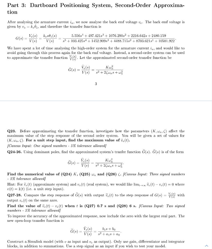 Solved Part 3: Dartboard Positioning System, Second-Order | Chegg.com