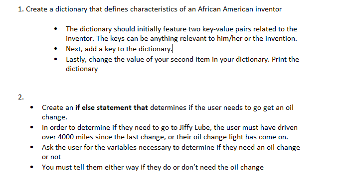 Solved 1. Create a dictionary that defines characteristics | Chegg.com