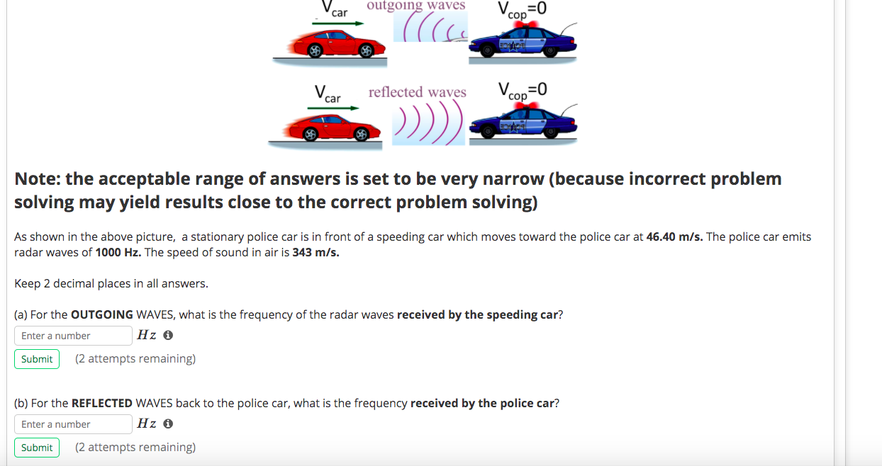 Solved outgoing waves Voon=0 car cop (((( Vcar reflected | Chegg.com