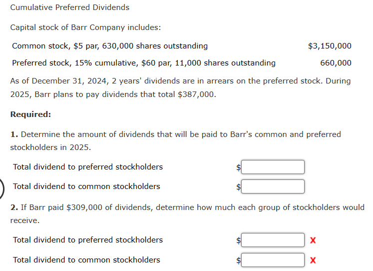 Solved Cumulative Preferred DividendsCapital stock of Barr | Chegg.com