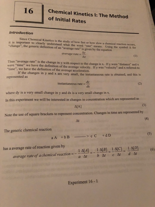 Lab - Chemical Kinetics: The Method of Initial Rates. | Chegg.com