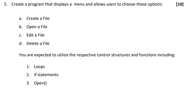 Solved 5. Create a program that displays a menu and allows | Chegg.com
