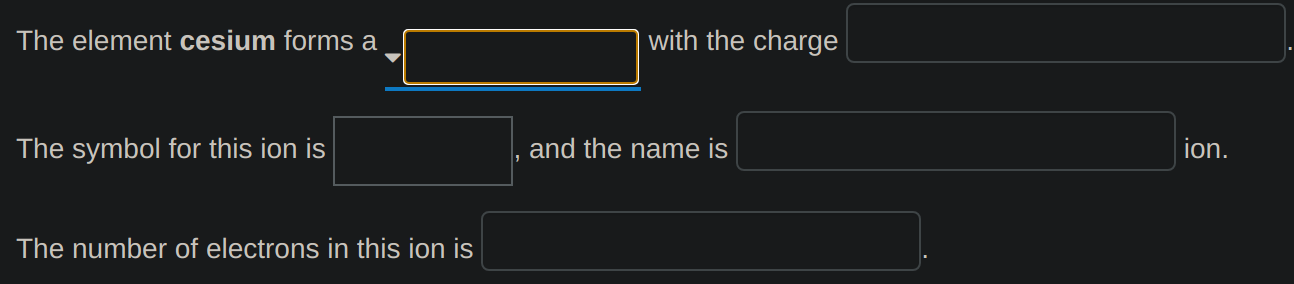 The element cesium forms a with the charge The symbol | Chegg.com