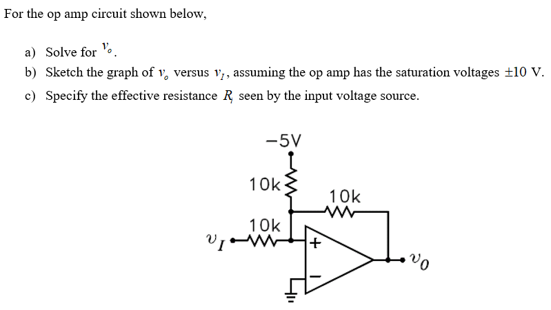 Solved For the op amp circuit shown below, a) Solve for " b) | Chegg.com