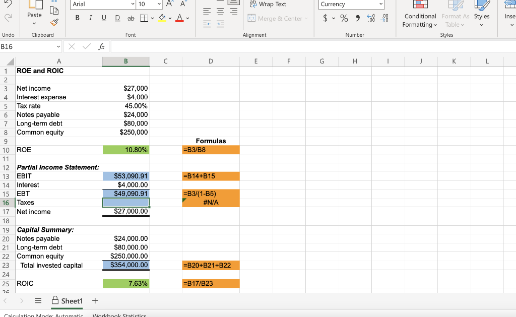 Solved Excel Online Structured Activity: ROE and ROIC Baker | Chegg.com