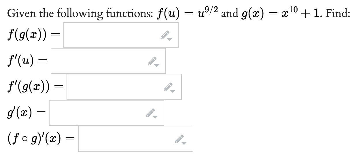 Solved Given the following functions: f(u)=u9/2 and | Chegg.com