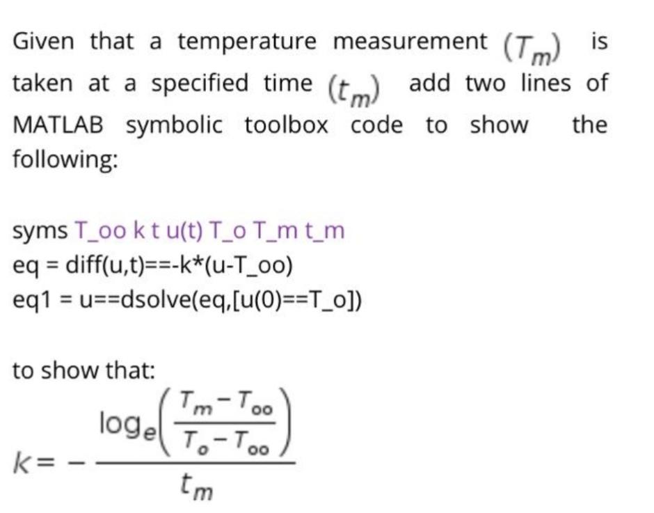 Given that a temperature measurement (Tm) is taken at | Chegg.com