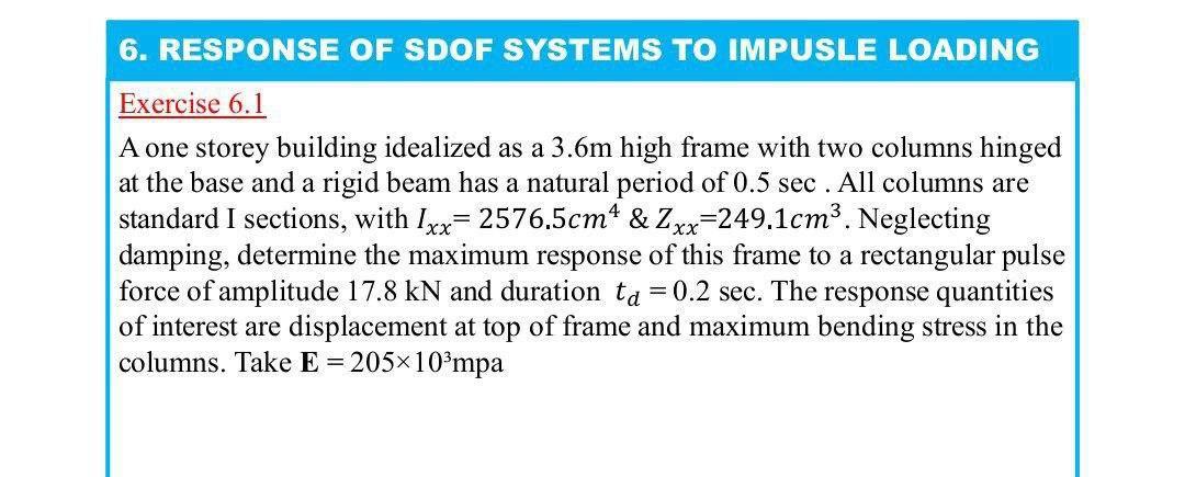 Solved 6. RESPONSE OF SDOF SYSTEMS TO IMPUSLE LOADING | Chegg.com