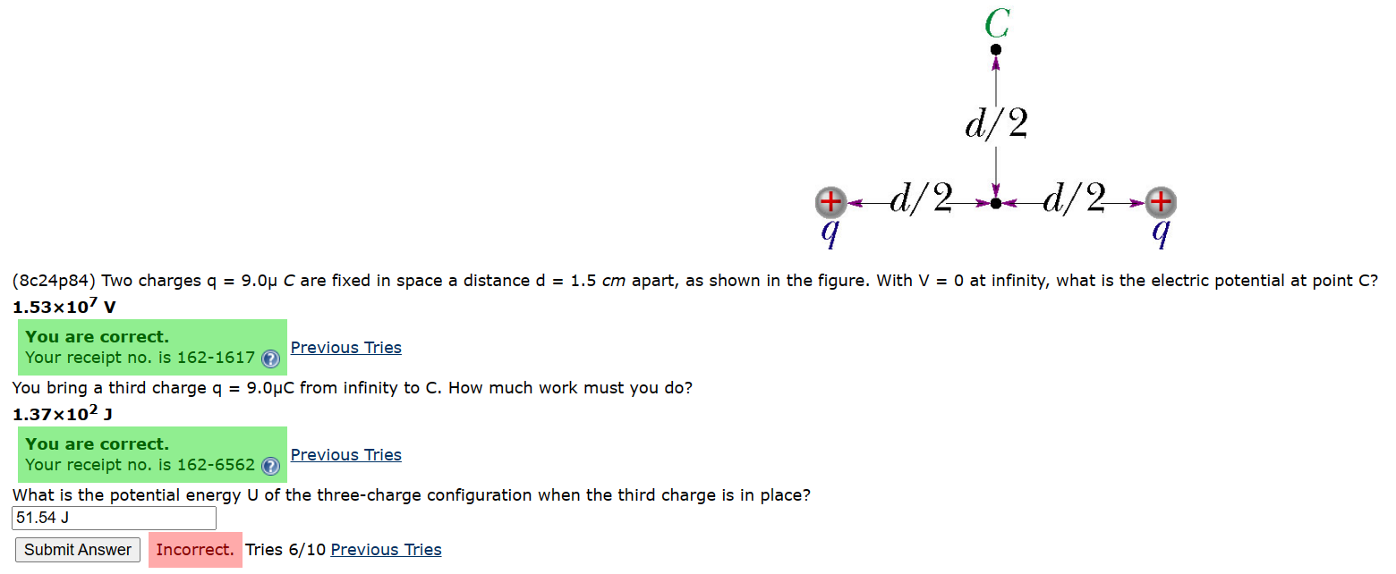 Solved (8c24p84) Two charges q=9.0μC are fixed in space a | Chegg.com