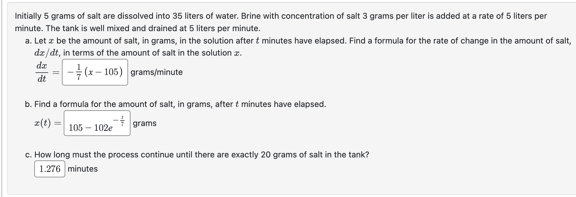 Solved Initially 5 grams of salt are dissolved into 35 | Chegg.com
