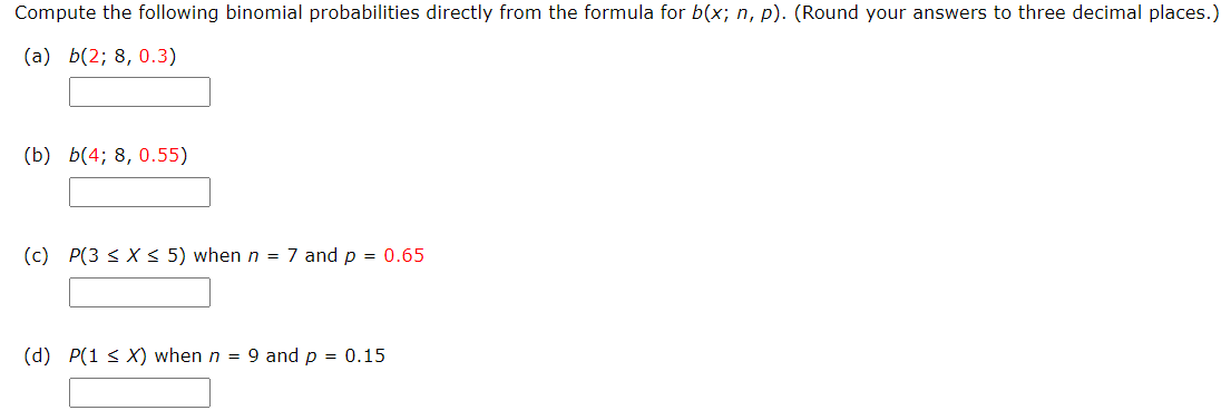 Solved Compute the following binomial probabilities directly | Chegg.com