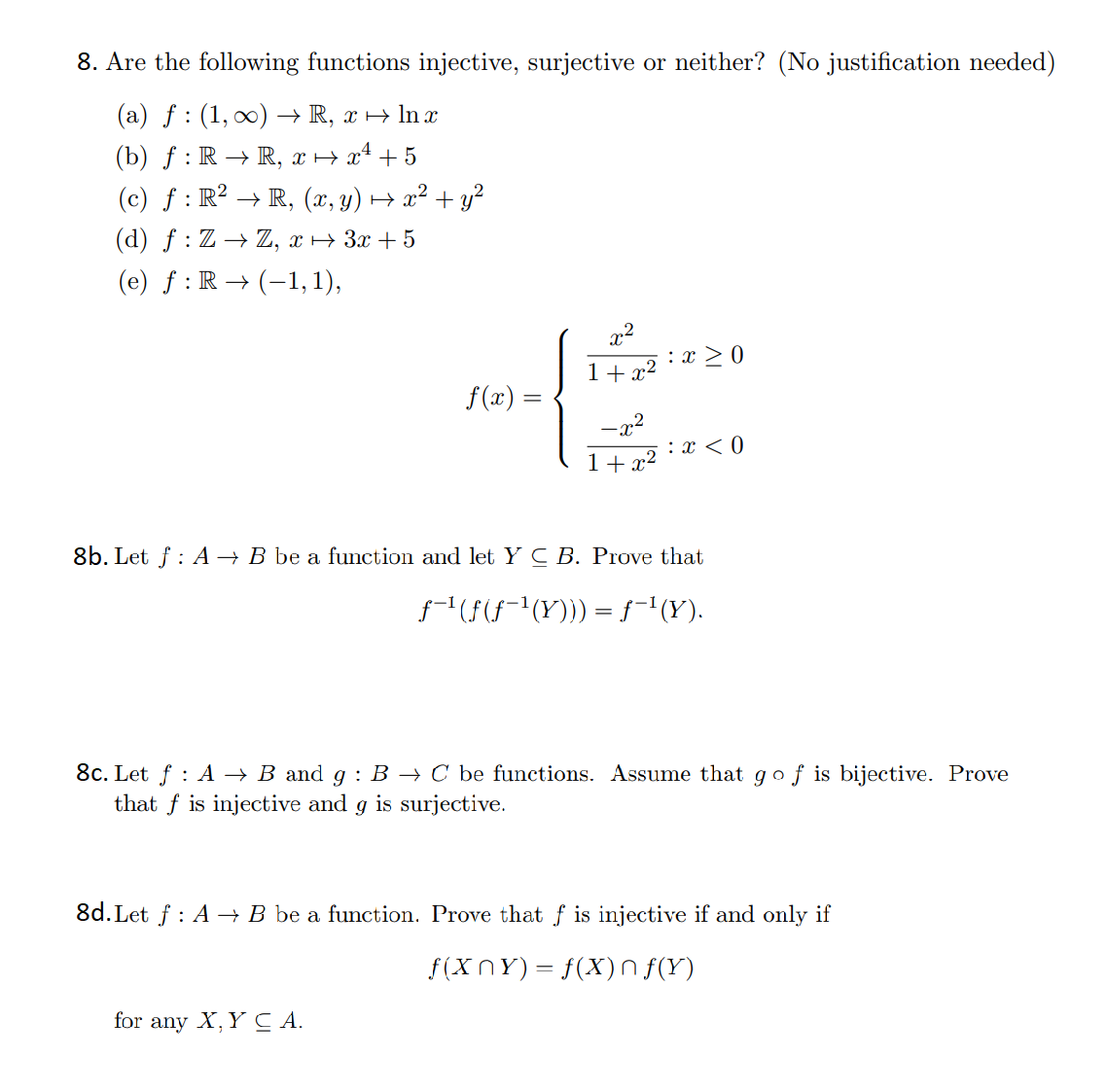 Solved 8. Are the following functions injective, surjective | Chegg.com