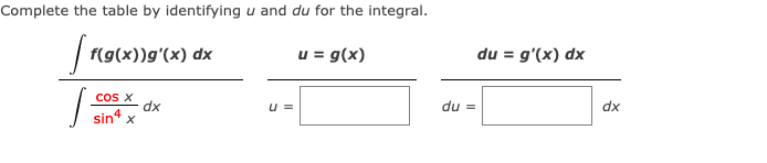 Solved Complete the table by identifying u and du for the | Chegg.com