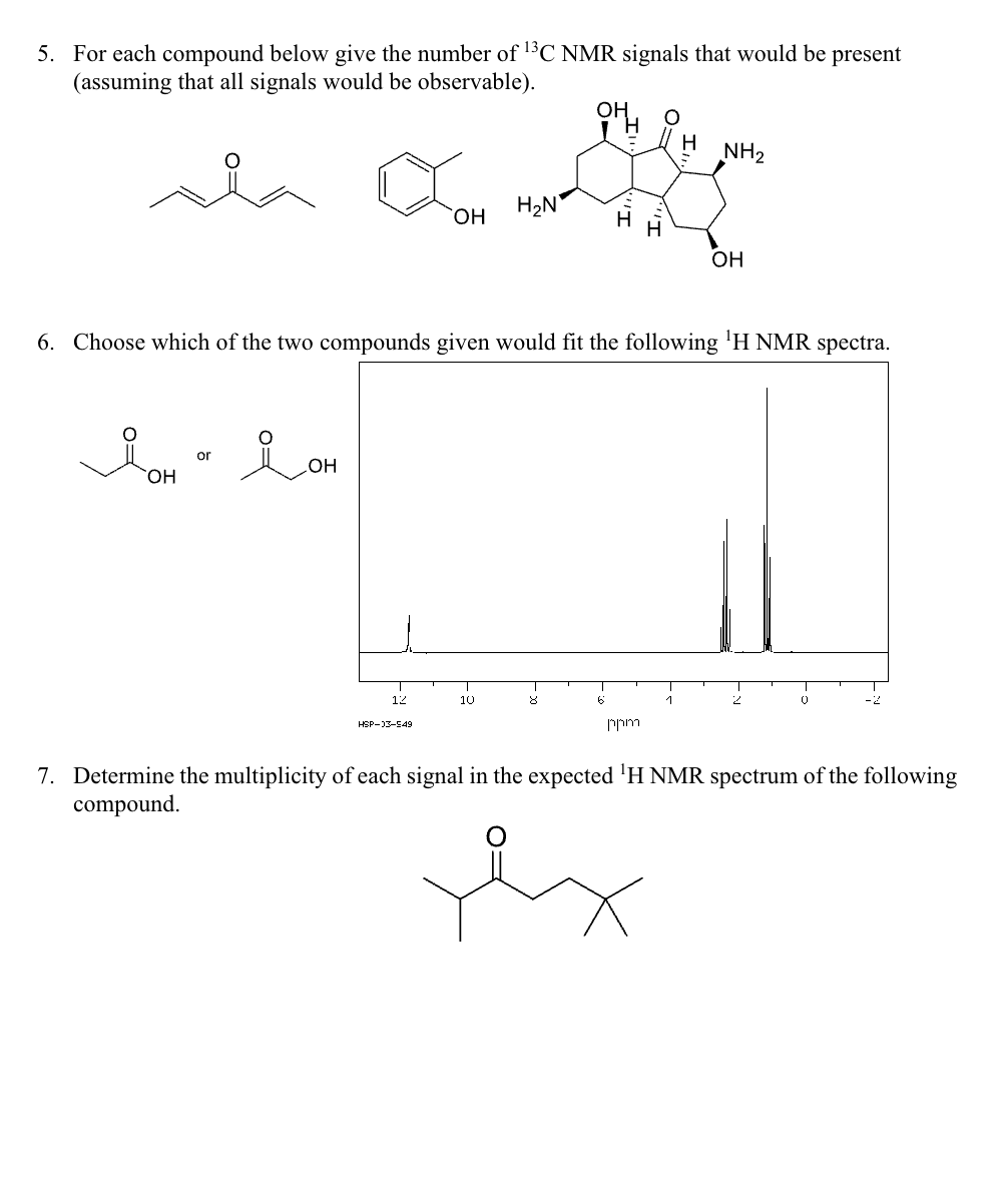Solved 5. ﻿For each compound below give the number of | Chegg.com