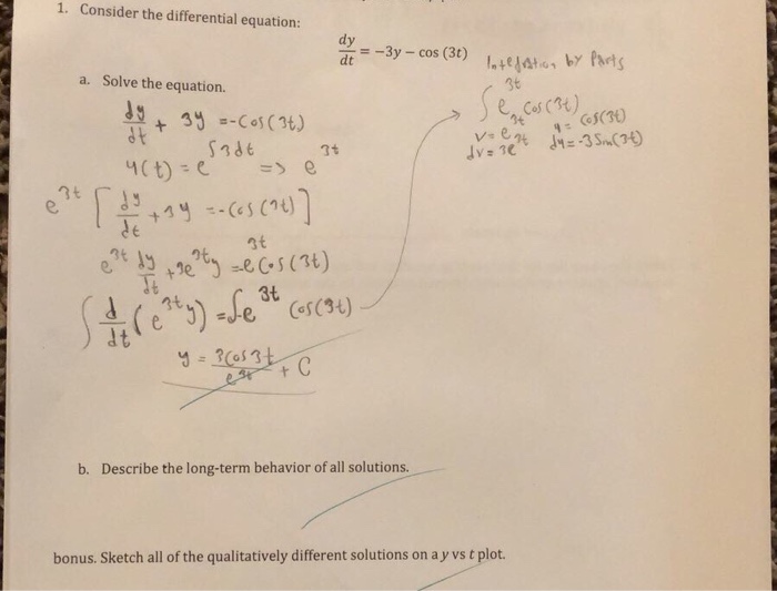 Solved 1. Consider the differential equation: dy 3y -cos | Chegg.com