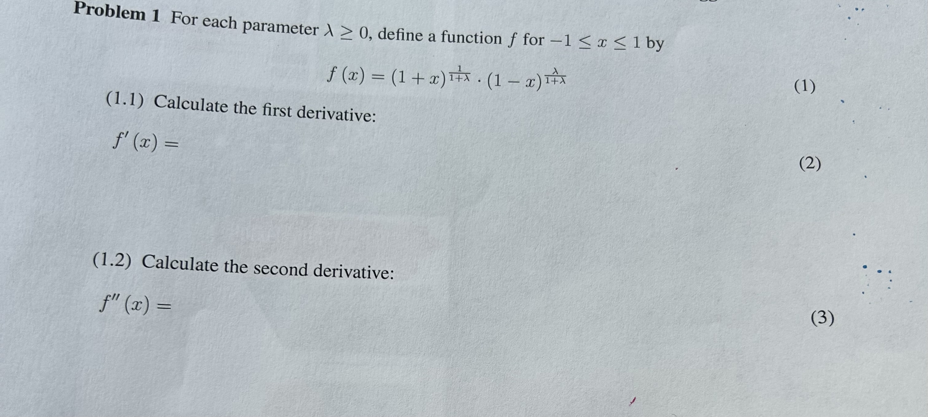 Solved Problem 1 ﻿For each parameter λ≥0, ﻿define a function | Chegg.com