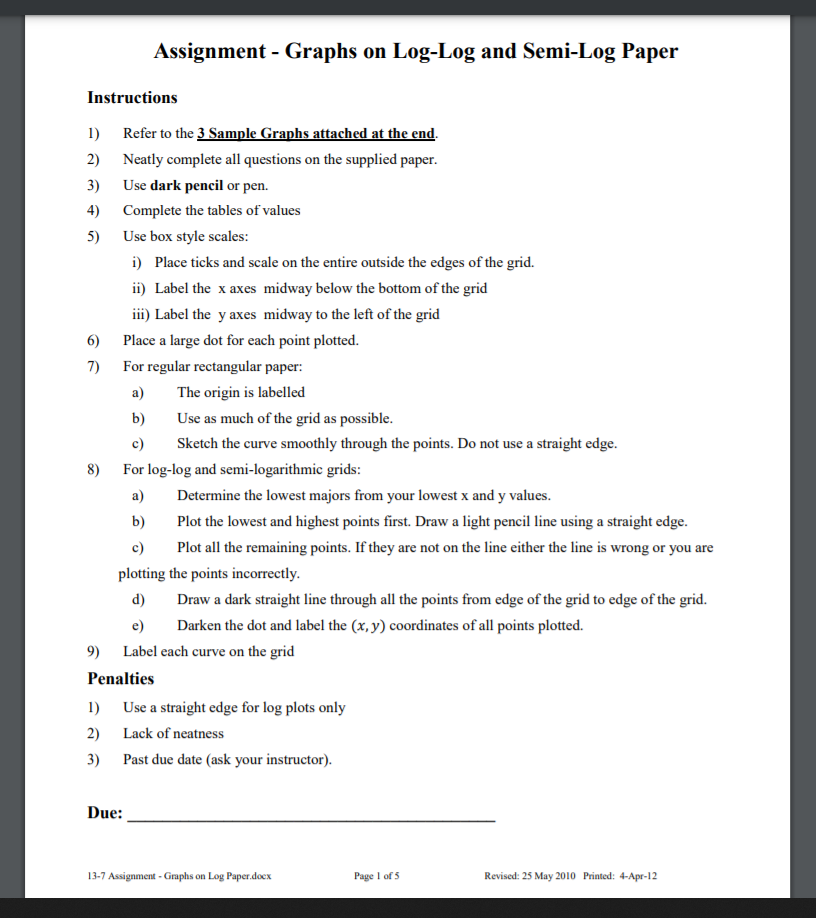Solved Assignment - Graphs on Log-Log and Semi-Log Paper | Chegg.com