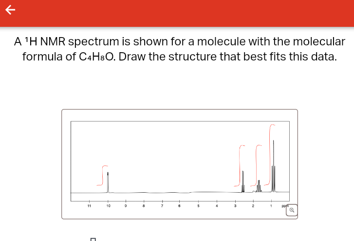[Solved]: A 1H NMR spectrum is shown for a molecule with th