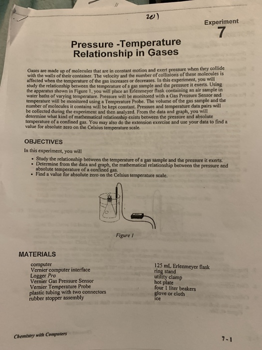 Solved 20) Experiment 7 Pressure -Temperature Relationship | Chegg.com