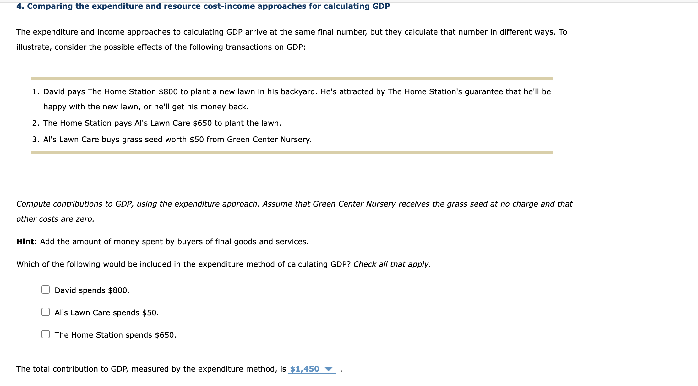 Solved 4. Comparing the expenditure and resource cost-income | Chegg.com