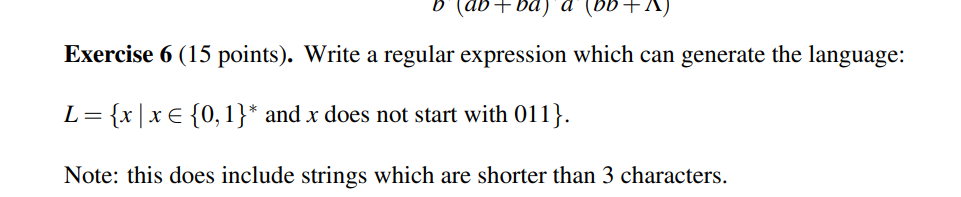 Solved Exercise 6 (15 points). Write a regular expression | Chegg.com