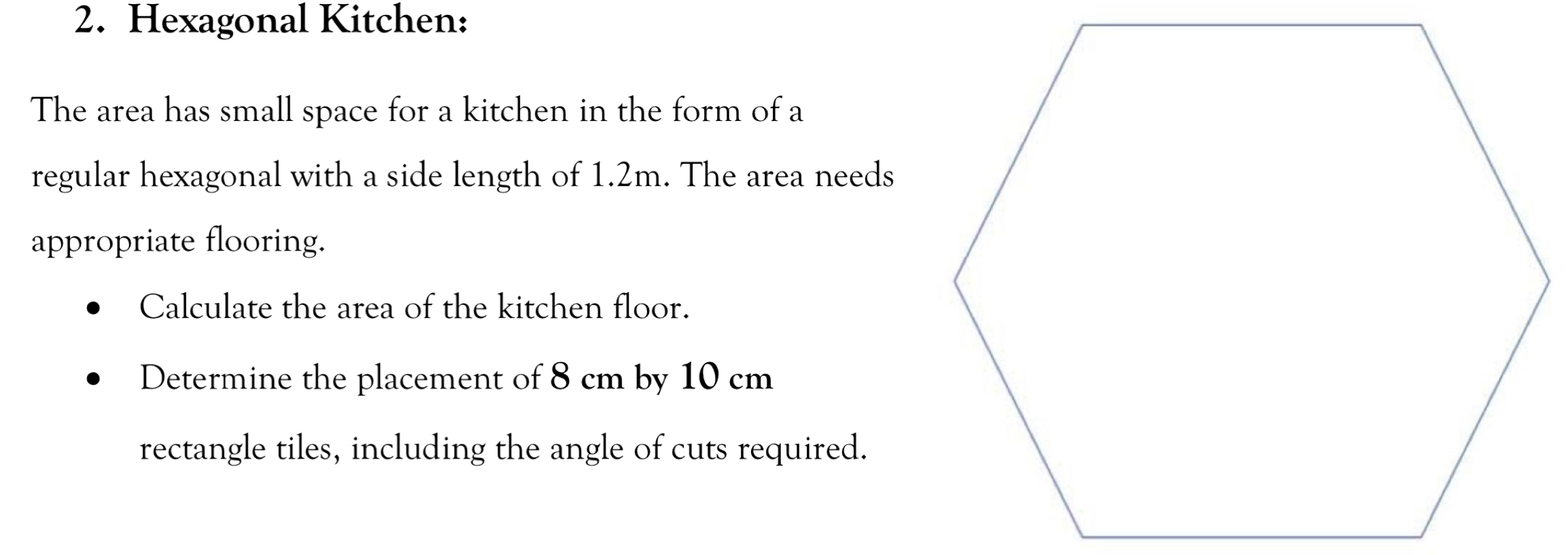 Solved 2. Hexagonal Kitchen: The area has small space for a | Chegg.com
