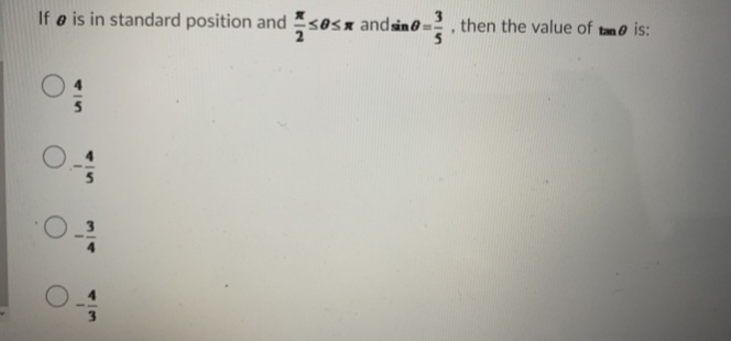 Solved If o is in standard position and sosx andsin e 2 then | Chegg.com