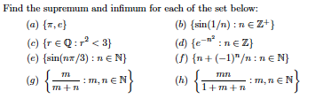 Solved Find the supremum and infimum for each of the set | Chegg.com