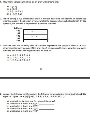 Solved 1. How many values can be held by an array with | Chegg.com