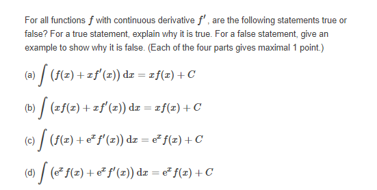 Solved For all functions f with continuous derivative f', | Chegg.com
