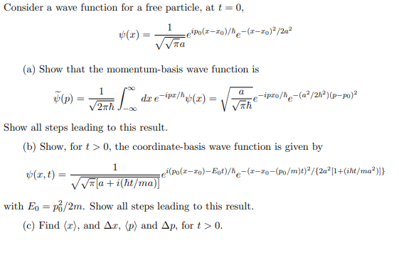 Consider a wave function for a free particle, at t = | Chegg.com