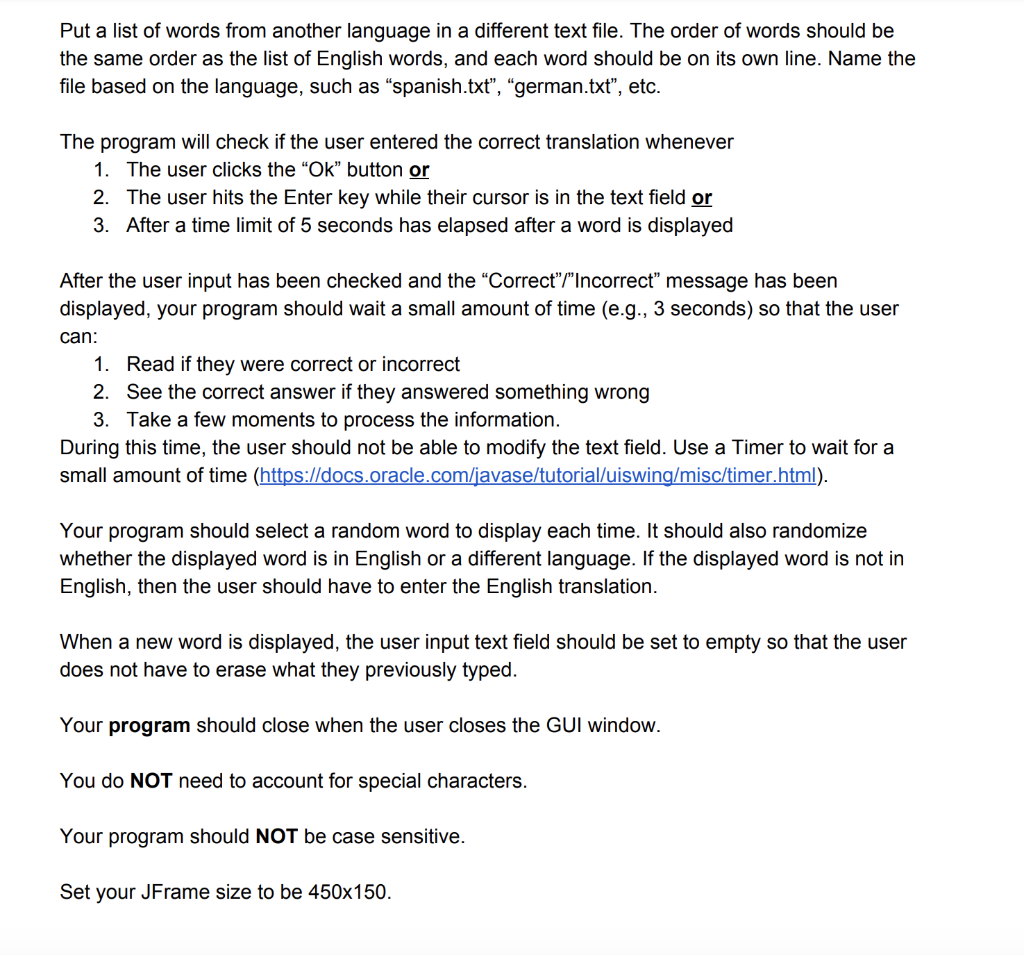 Language Study GUI Use the Java Swing library to | Chegg.com
