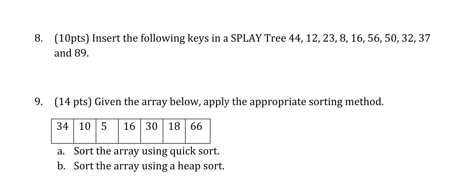 Solved (10pts) Insert the following keys in a SPLAY Tree 44, | Chegg.com
